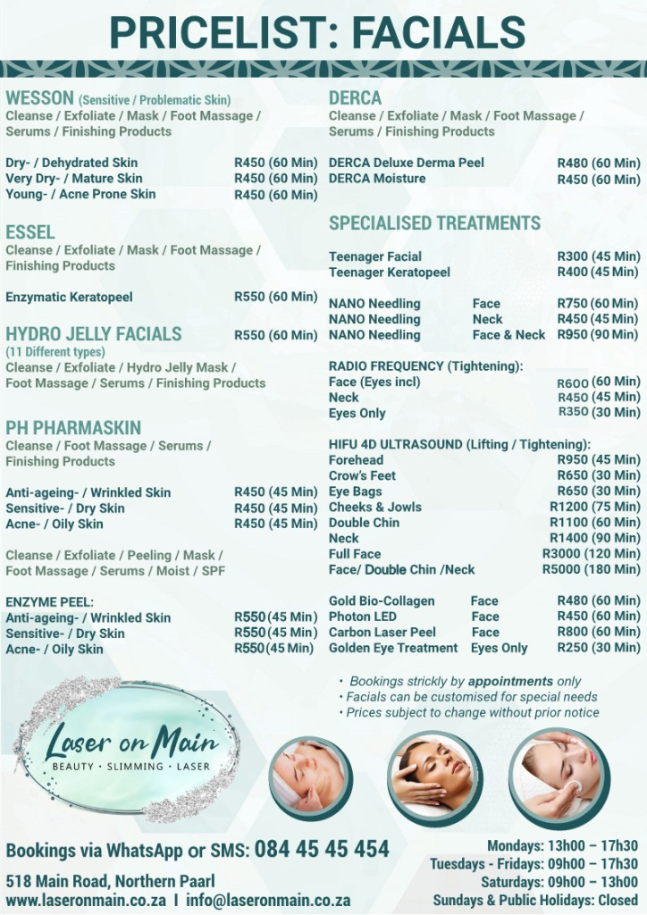 Facial Pricelist – Laser On Main